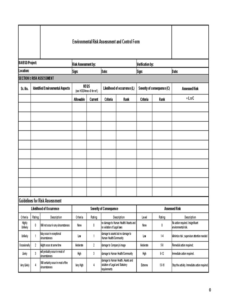 HSE FRM-38 Environmental Risk Assessment and Control Form | PDF | Risk ...