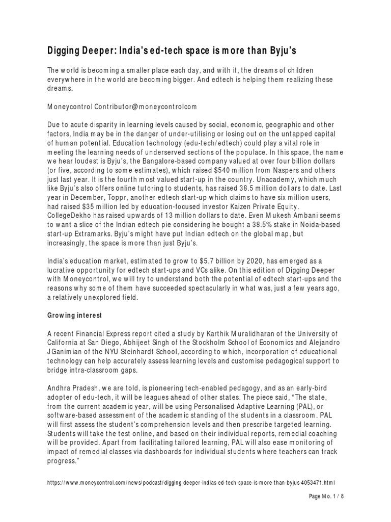 Digging Deeper Pdf Educational Technology Startup Company