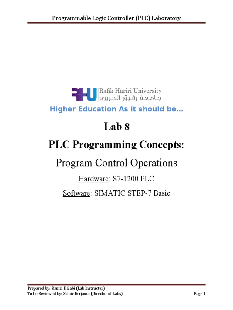 PLC Laboratory - Experiment 8 - PLC Programming Concepts - Program ...
