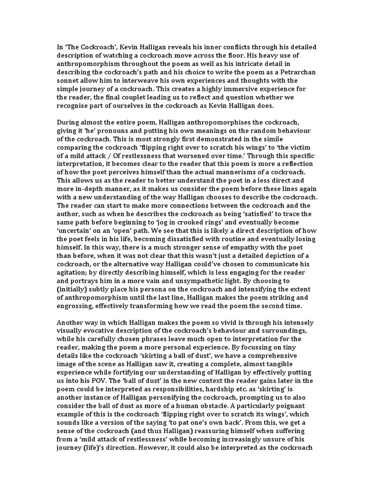 The Cockroach' Analysis | PDF | Sonnets | Poetry