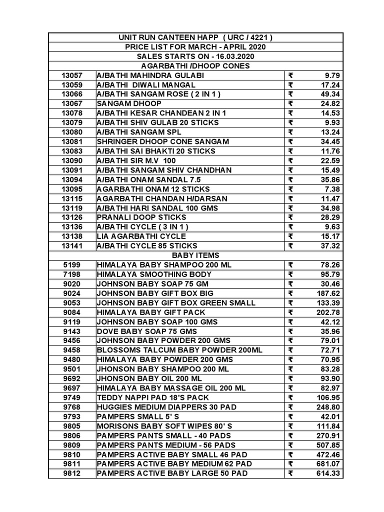 Price List For March - April 2020 | PDF | Pickling | Biscuit