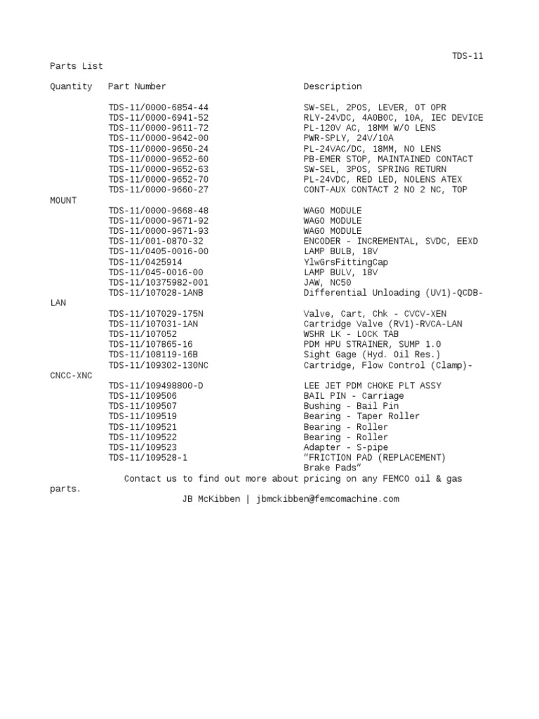TDS 11 PartsList 1 | PDF | Valve | Screw
