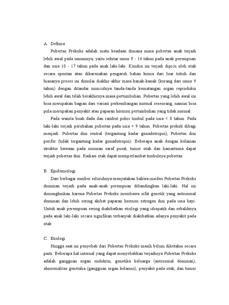 Pubertas Prekoks: Definisi dan Epidemiologi | PDF | Kesehatan Holistik