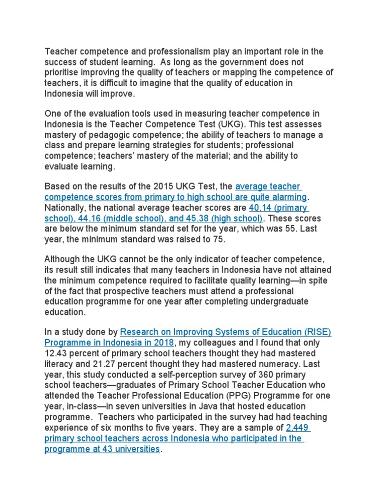Teacher Competence and Professionalism Play An Important Role in The ...