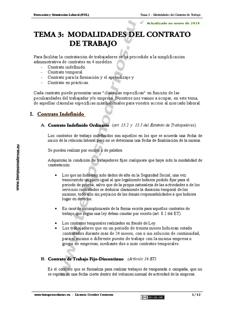 Tema 3 Fol Modalidades de Contrato de Trabajo | PDF | Desarrollo profesional | Derecho laboral