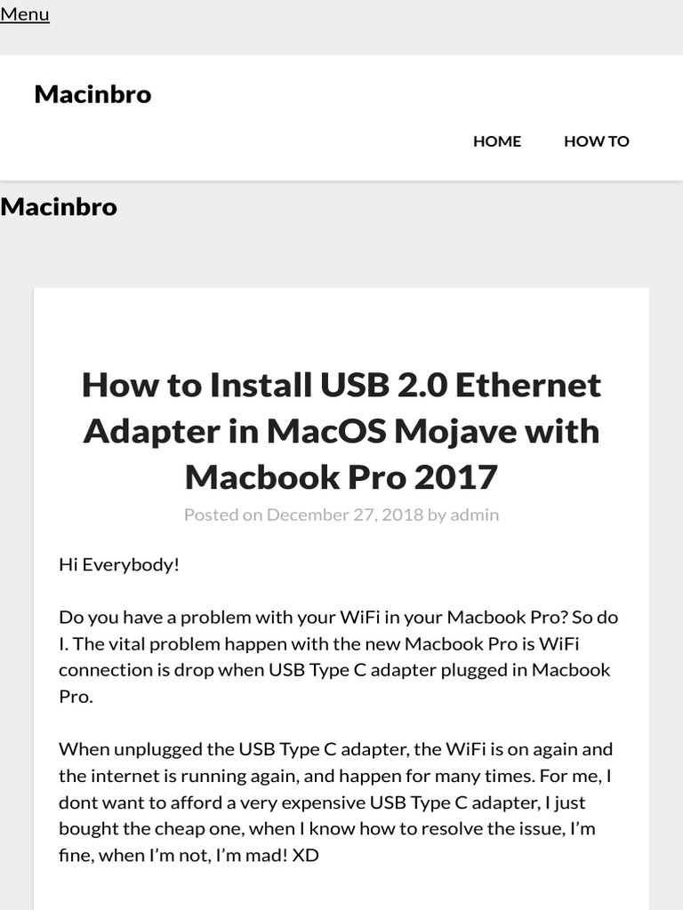 How To Install USB 2.0 Ethernet Adapter in MacOS Mojave With Macbook Pro 2017 - Macinbro PDF ...