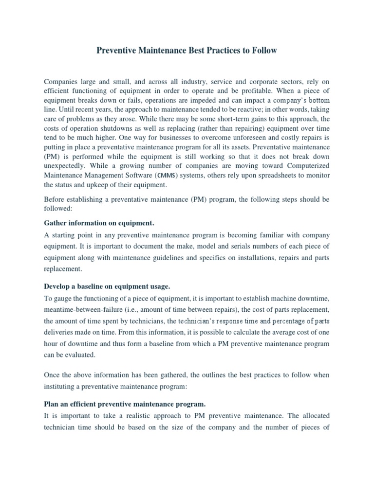 Preventive Maintenance Best Practices Guide | PDF | Inventory | Economies