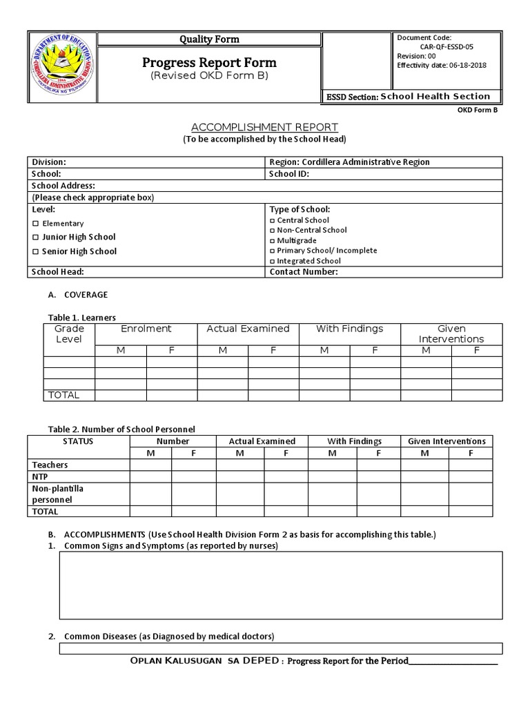 Revised OKD Form B - Progress Report Form | PDF | Health Care | Medicine