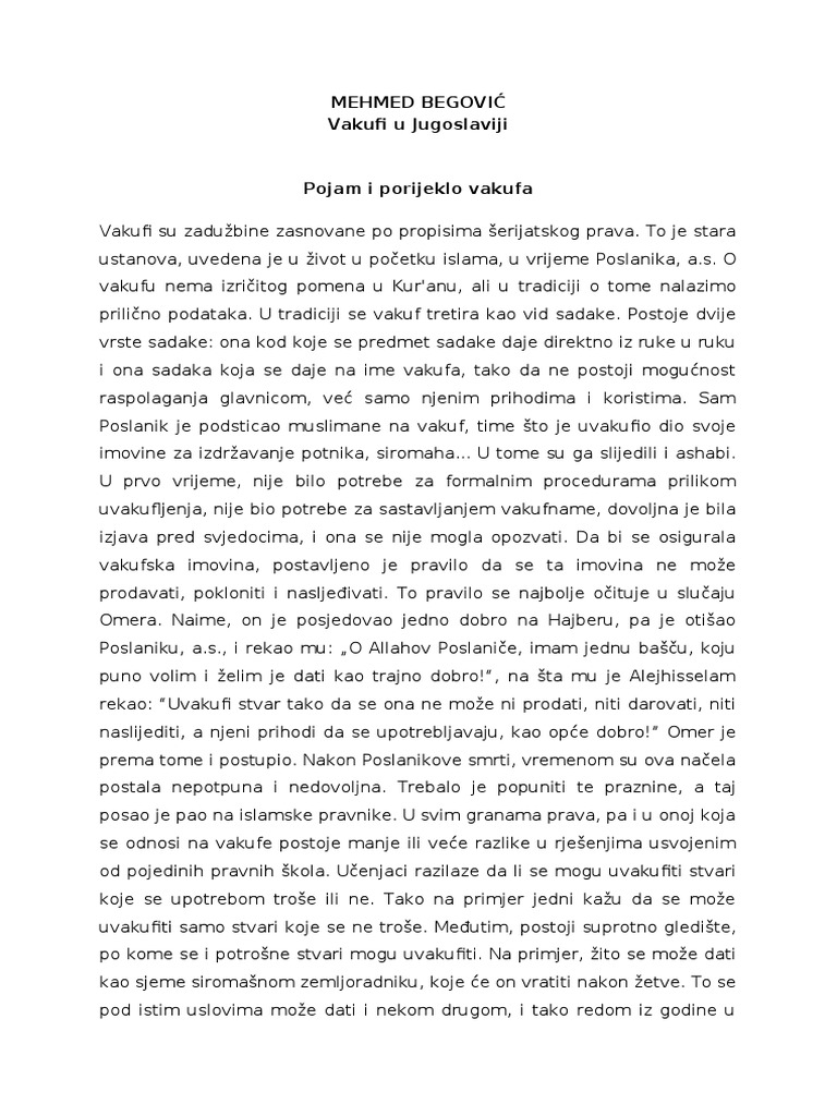 Vakufi U Jugoslaviji-Begović. | PDF