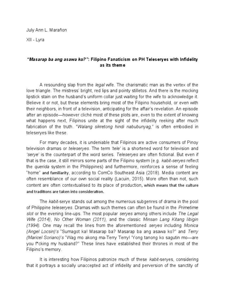 Filipino Teleseryes and Infidelity Themes | PDF | Infidelity