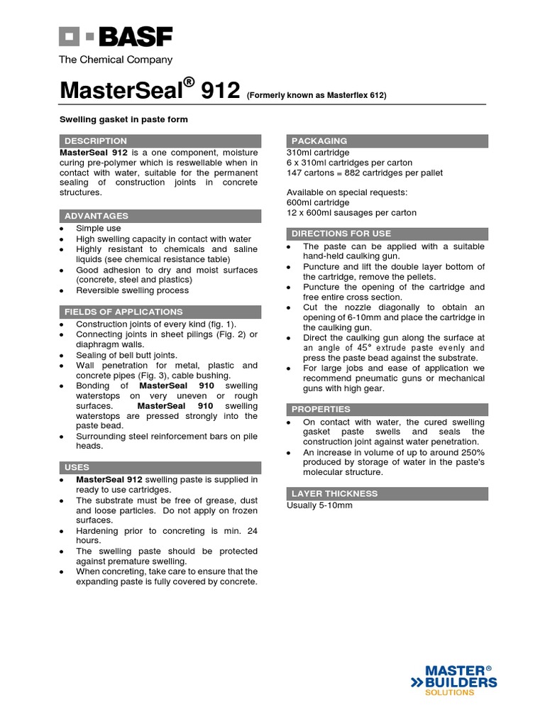 Basf Masterseal 912 Tds PDF | PDF | Adhesive | Concrete