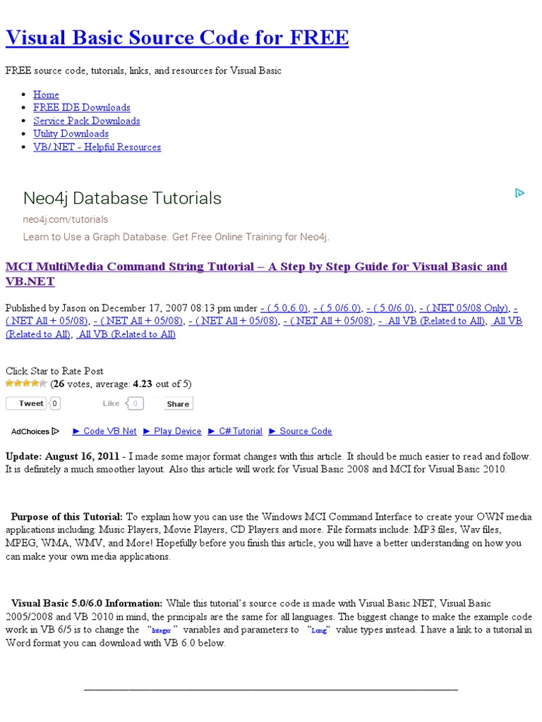 Visual Basic Source Code For FREEMCI MultiMedia Command String Tutorial - A Step by Step Guide ...