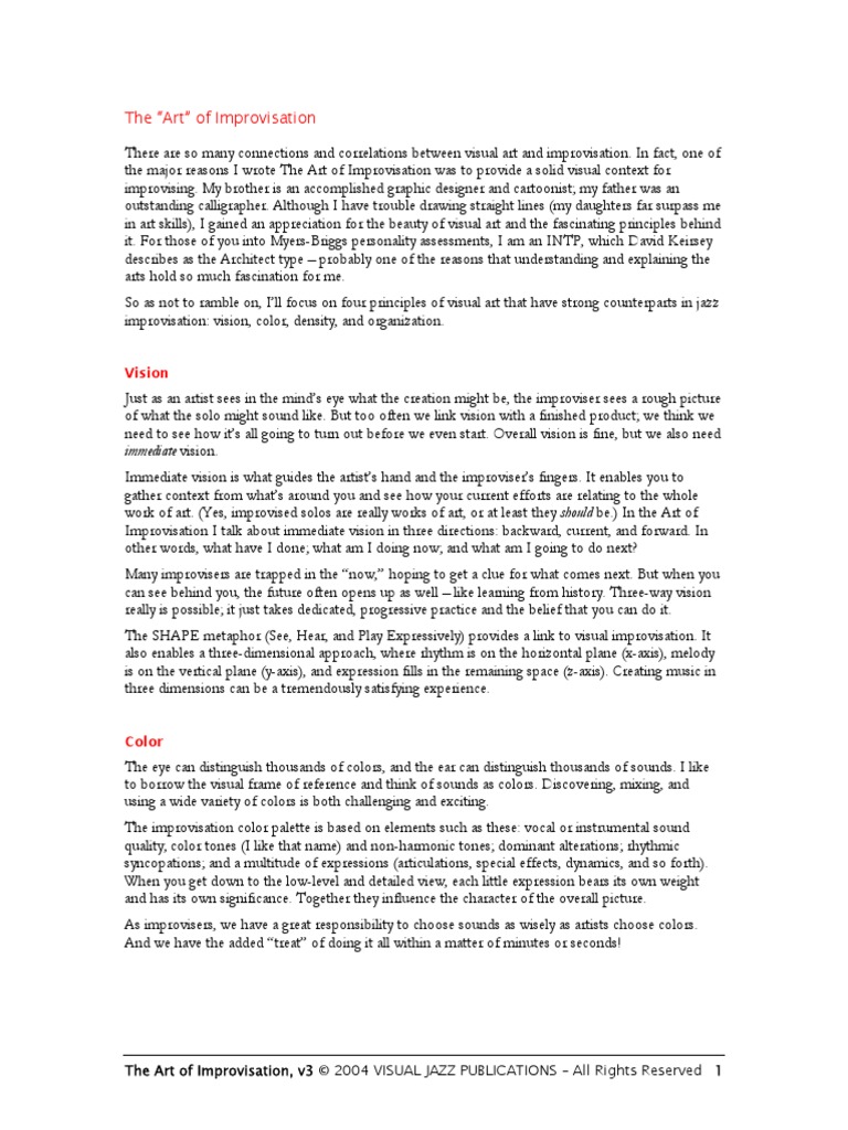 'Art' of Improvisation | PDF | Entertainment (General)