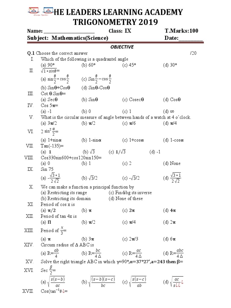 1st Year Maths | PDF | Trigonometric Functions | Sine