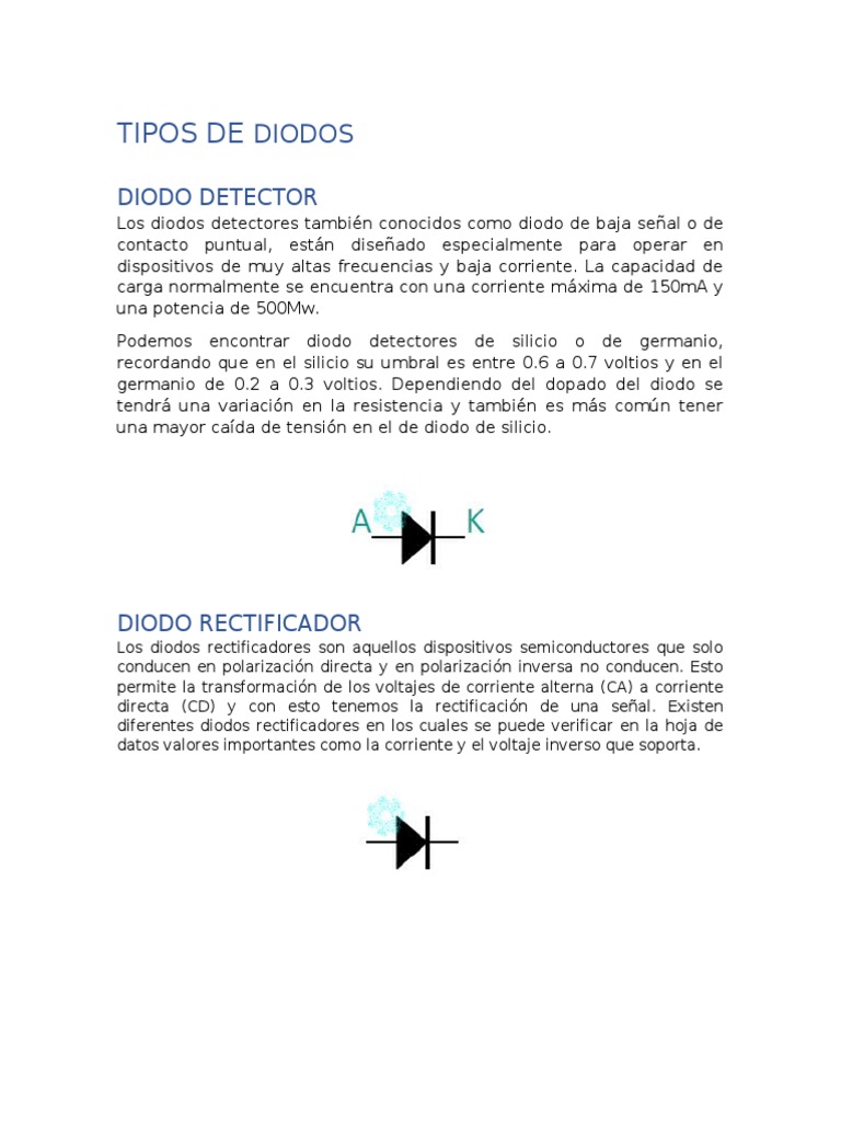 Tipos de Diodos | PDF | Diodo | Diodo emisor de luz