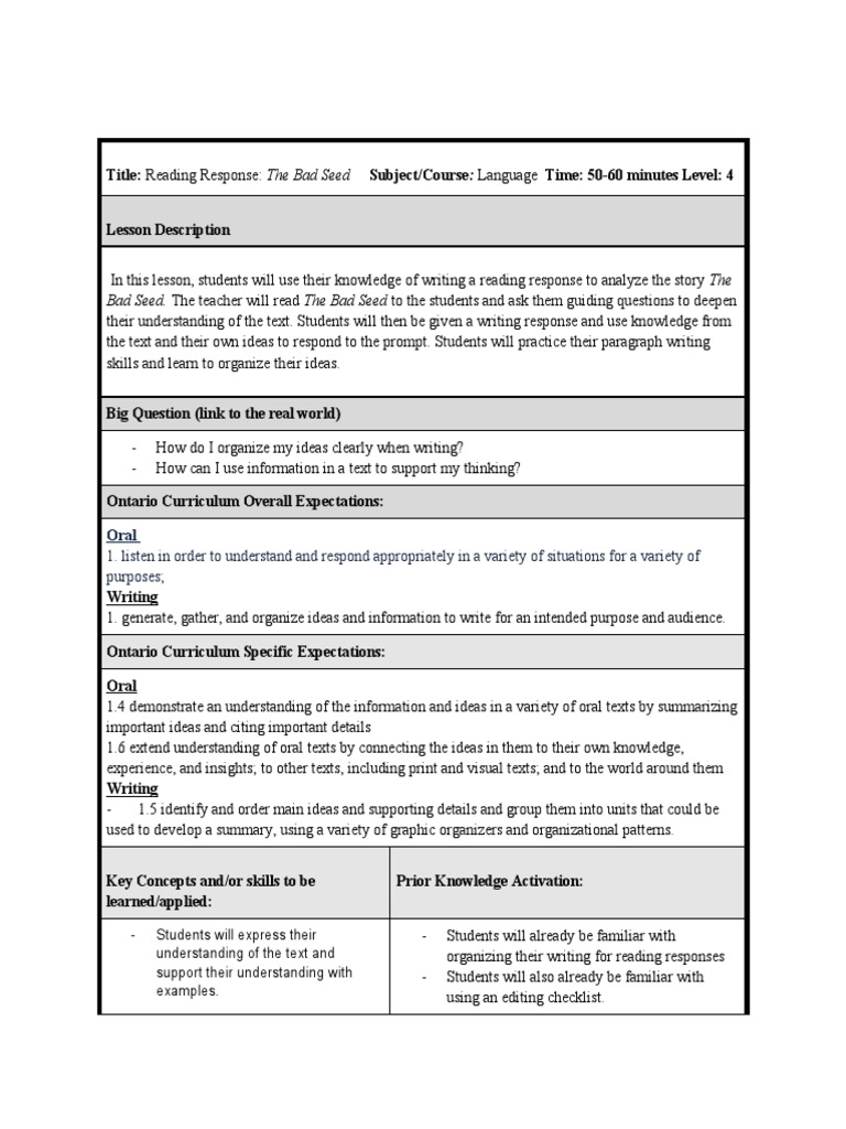 Activating Prior Knowledge in Writing Responses | PDF | Question | Idea