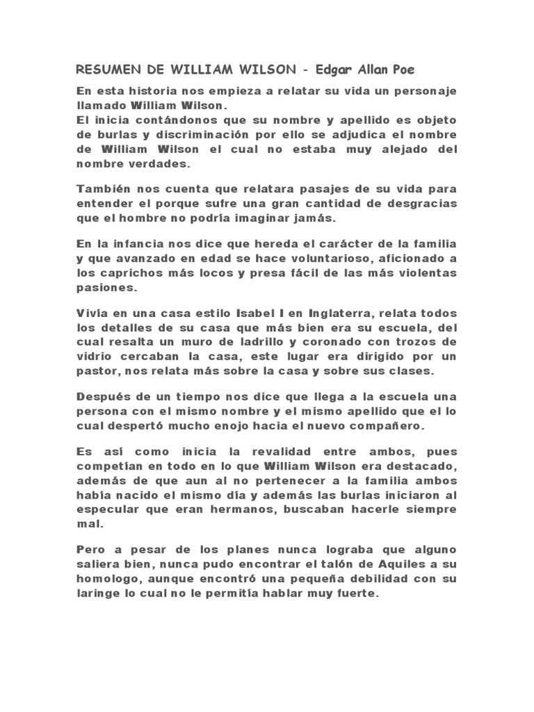 Resumen de William Wilson | PDF | Edgar Allan Poe