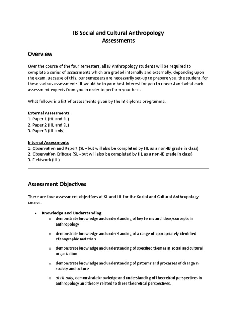 IB Social and Cultural Anthropology Assessments | PDF | Field Research ...