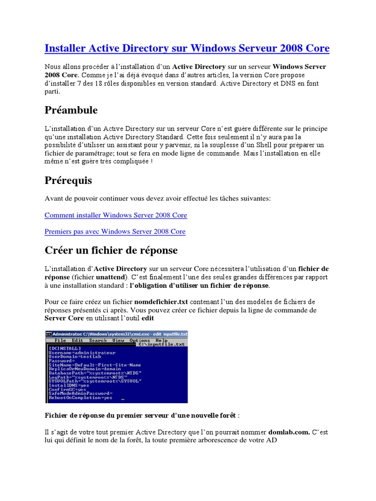 Installer Active Directory Sur Windows Serveur 2008 Core | PDF | Active Directory | Windows ...