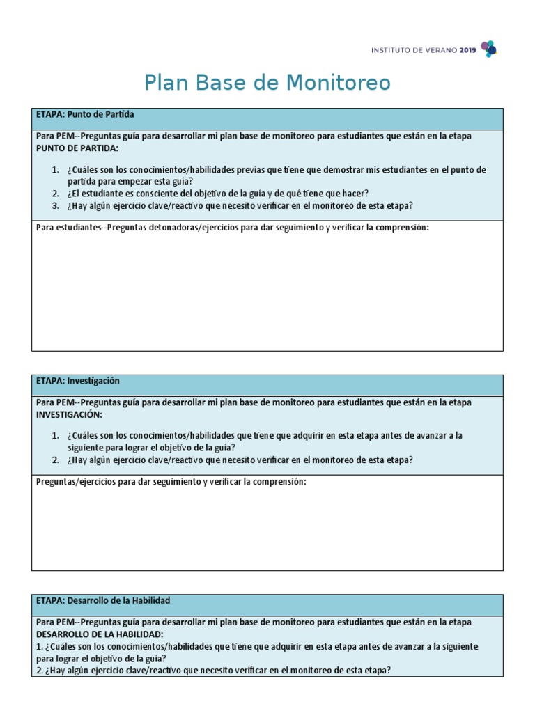 Plantilla Plan Base de Monitoreo | PDF