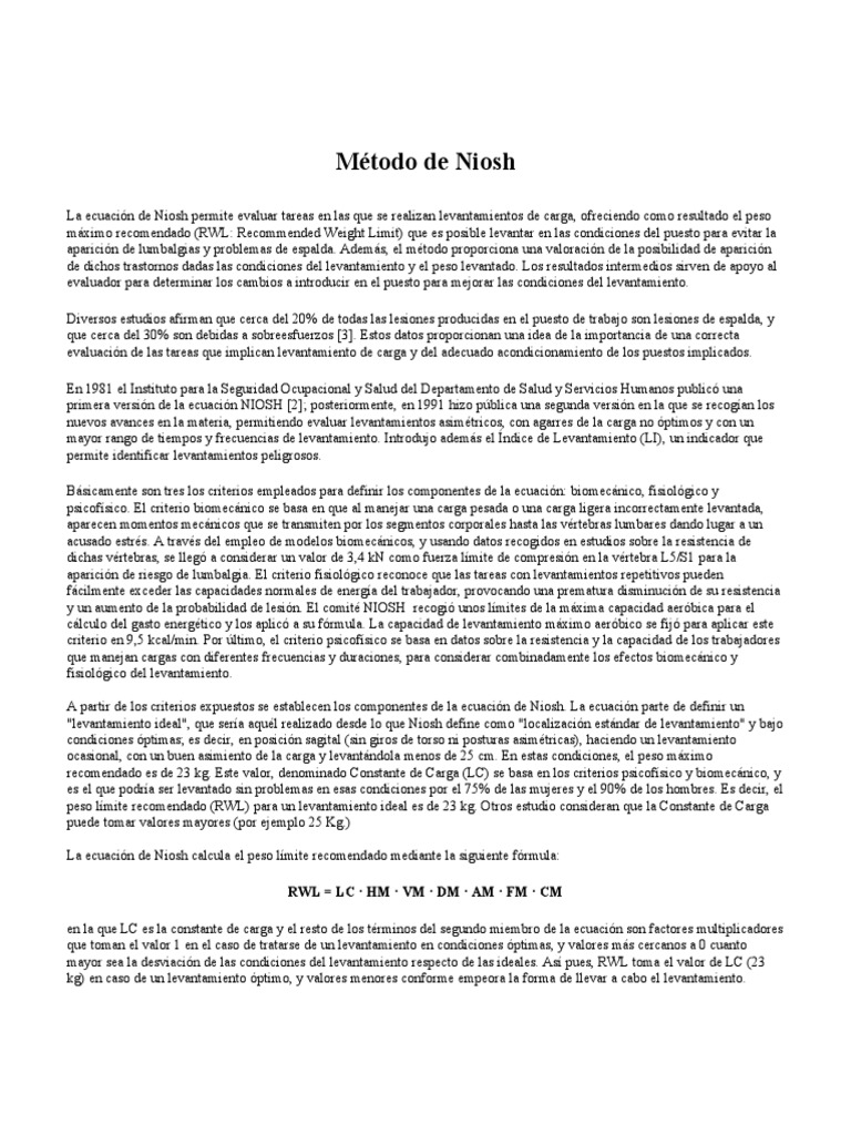 Metodo de Niosh | PDF | Medición | Ecuaciones