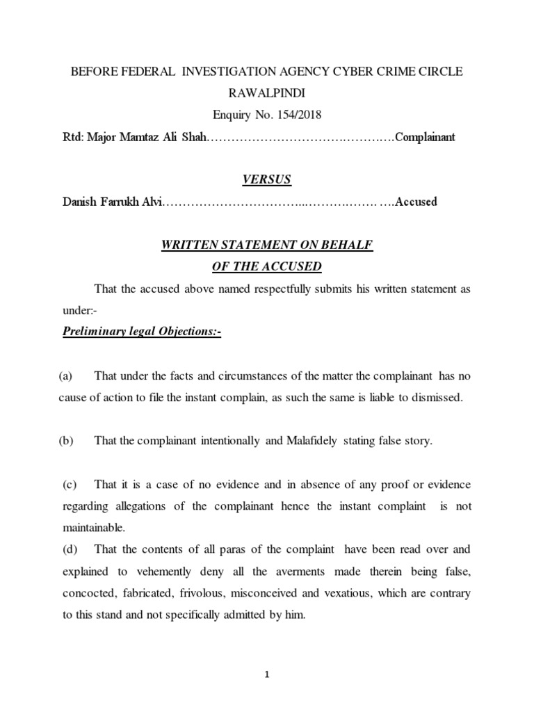 Written Statement On Behalf of Accused Cyber Case PDF | PDF | Facebook ...