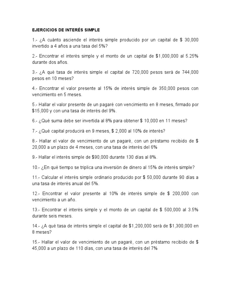 Ejercicios de Interés Simple | PDF