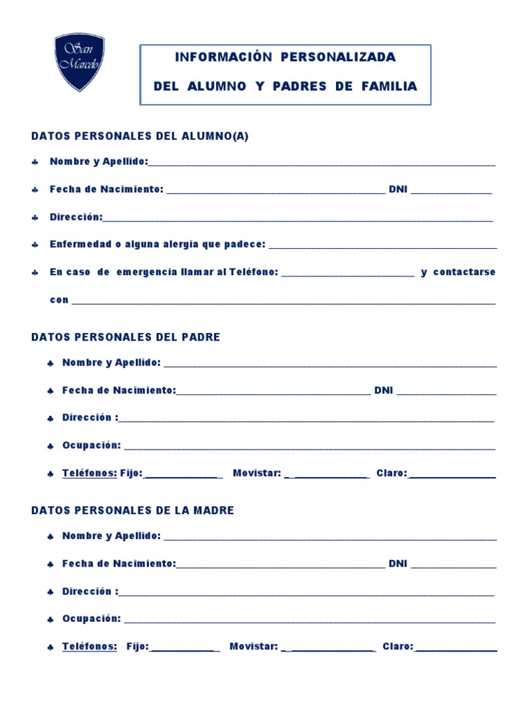Hoja Datos Personales Del Alumno | PDF