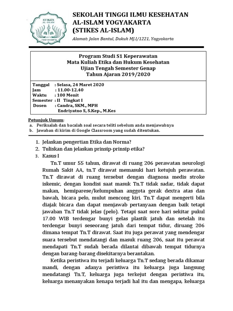 Soal UTS Etika Dan Hukum Kesehatan 2020 Fix | PDF | Pengembangan Diri | Kesehatan Holistik