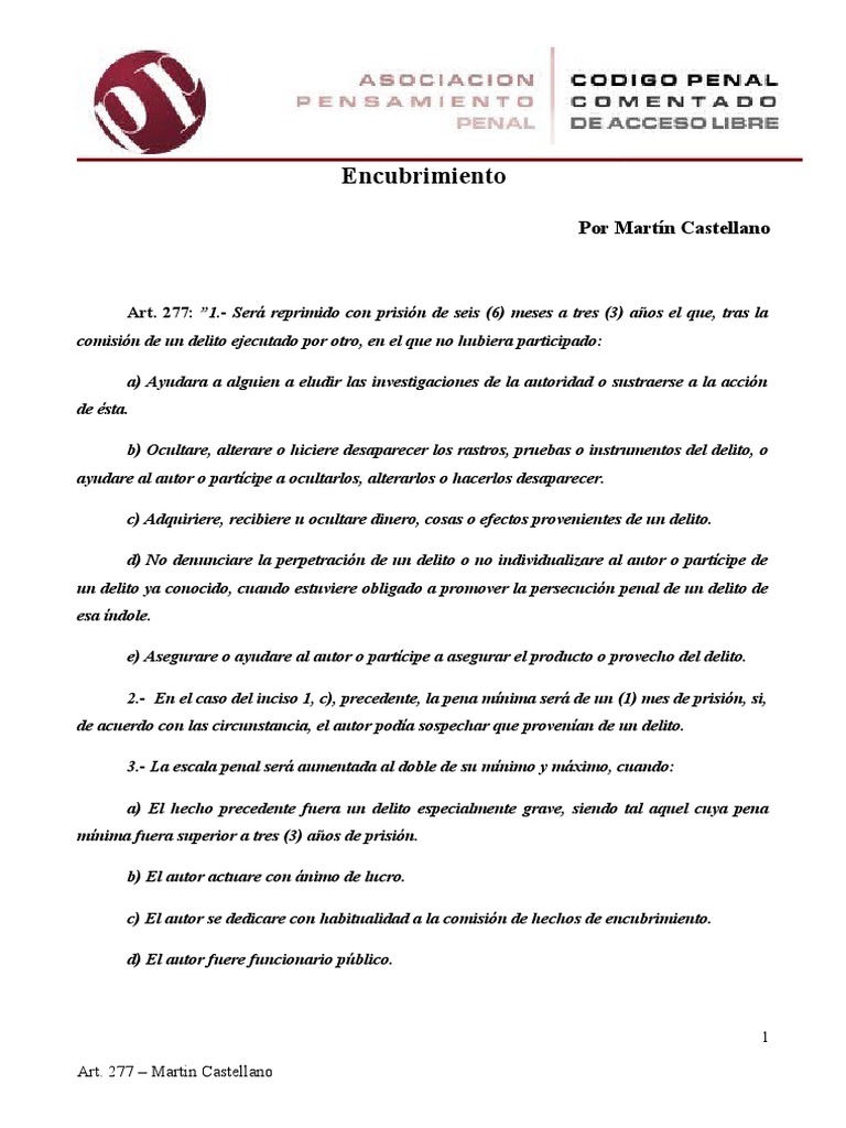 Encubrimiento | Descargar gratis PDF | Intención (Derecho Penal ...