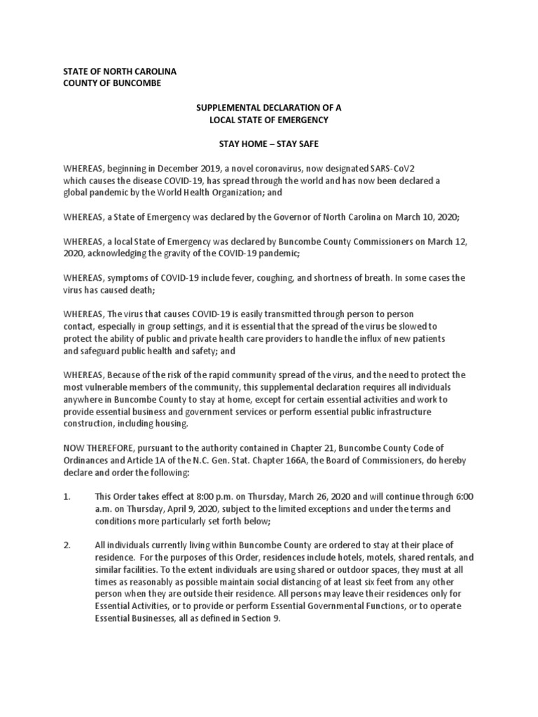Buncombe Stay Home Stay Safe Declaration 3-25-2020 | PDF | Health Care ...