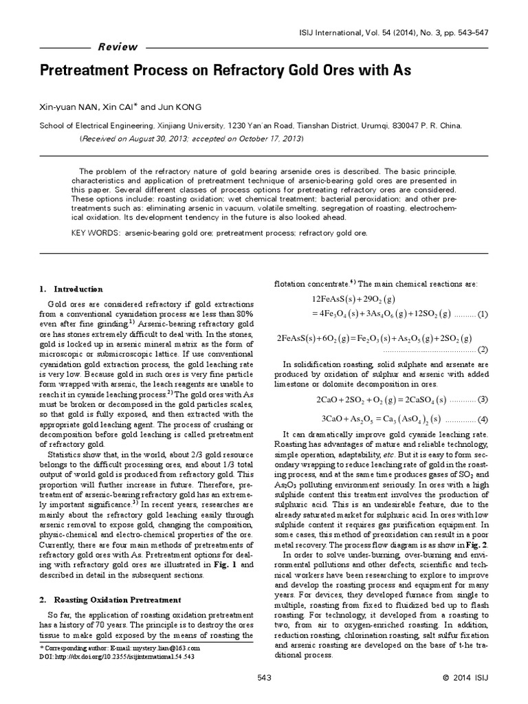 Pretreatment Process On Refractory Gold Ores With As | PDF | Arsenic | Gold