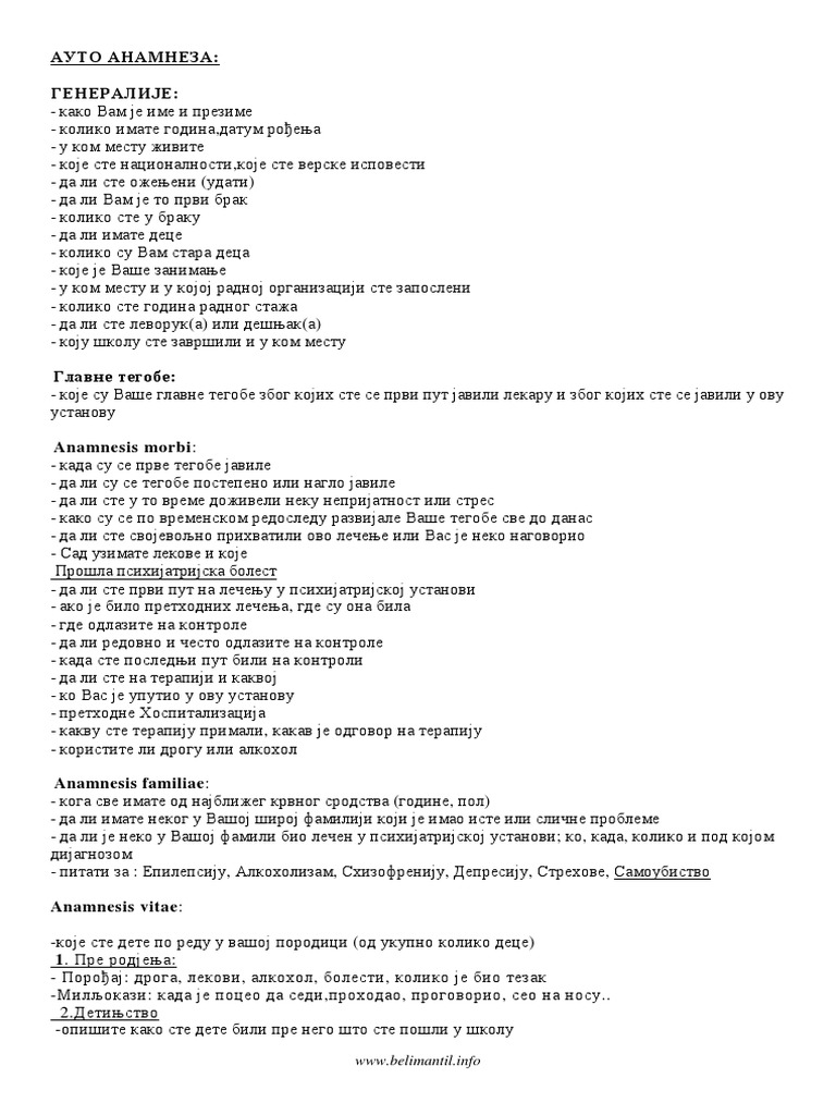 Psihijatrijska Anamneza I Status 2 PDF | PDF