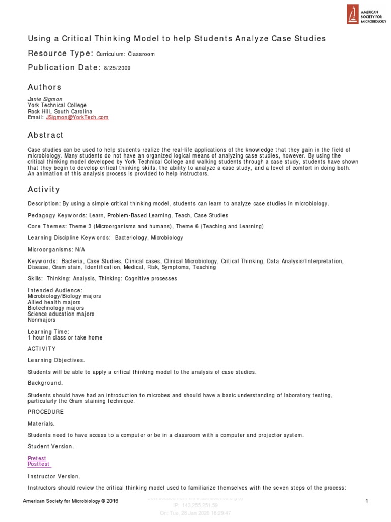 Using A Critical Thinking Model To Help Students Analyze Case Studies ...