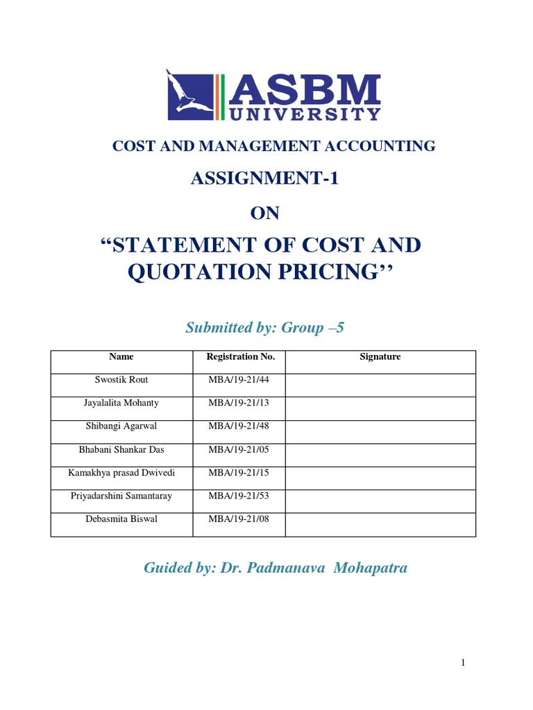 CMA Assignment-1 - Group5 | PDF | Management Accounting | Cost Accounting