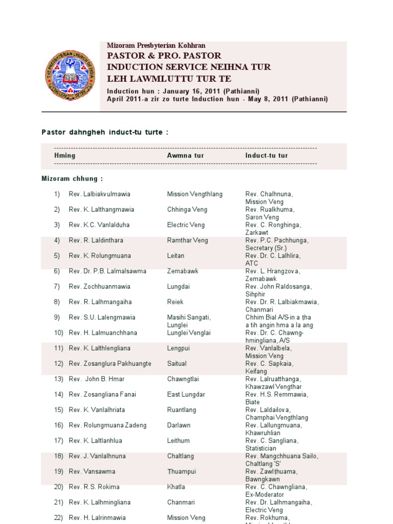 Pastor & Pro. Pastor Induction 2011 | PDF