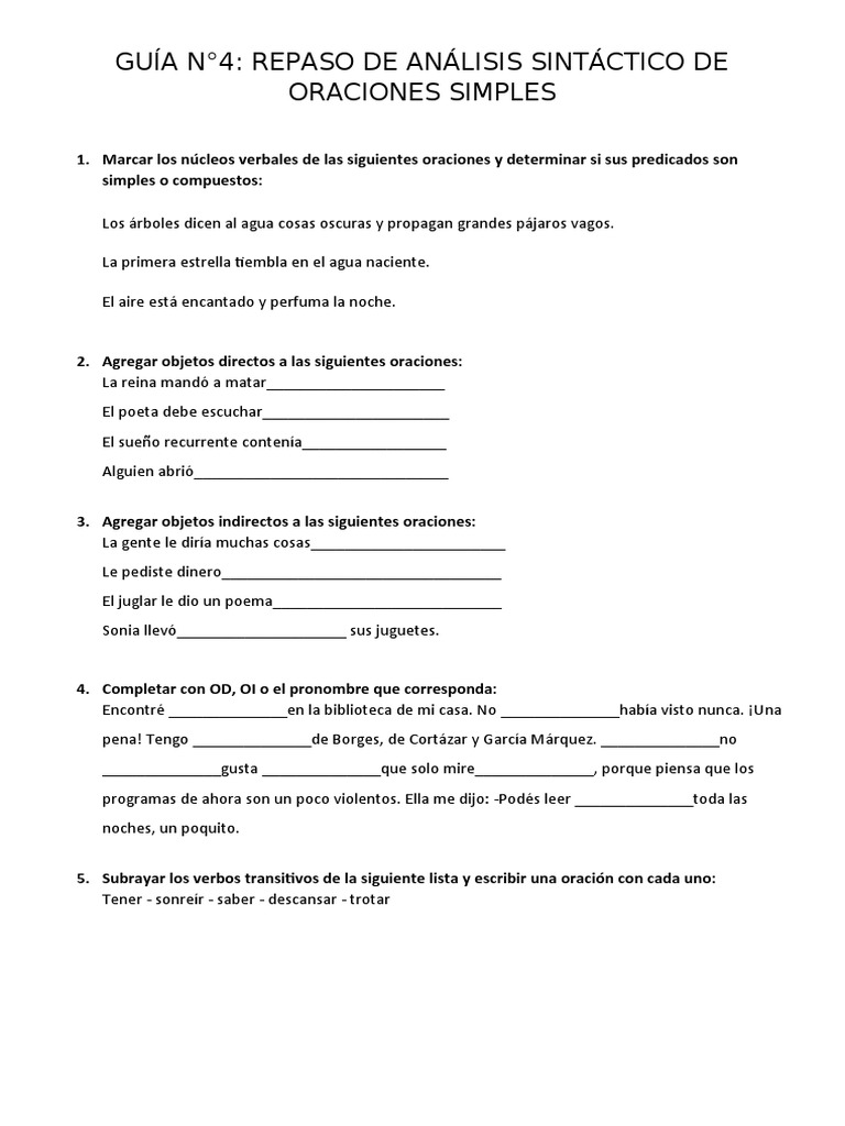 Análisis Sintáctico de Oraciones Simples | PDF