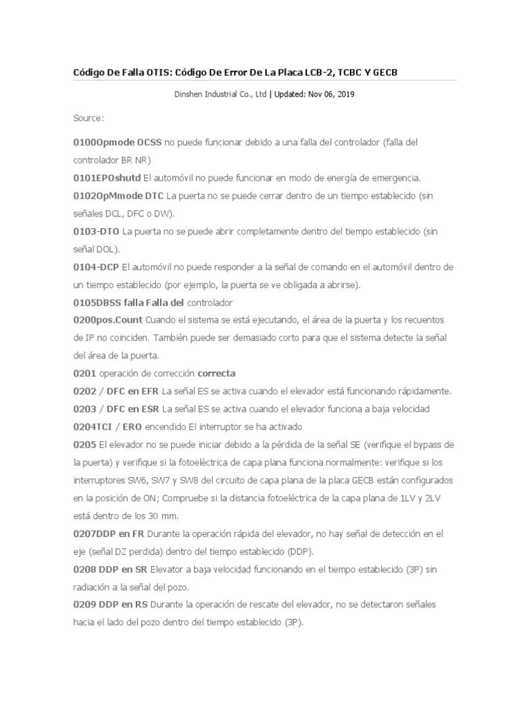Códigos de Falla Ascensores OTIS LCB-2 | PDF | Science | Ciencia y Tecnología