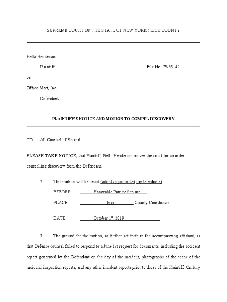 Motion to Compel Discovery in NY Court | PDF | Motion To Compel ...