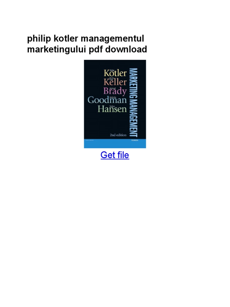 Philip Kotler Managementul Marketingului PDF Download | PDF