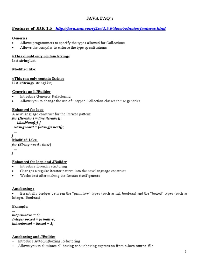 Java Faqs Features Of Jdk 15 Generics Pdf Method Computer Programming Class Computer