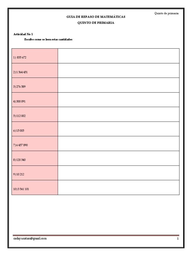 2 Guia de Repaso de Matemáticas Quinto de Primaria 22 de Marzo 2020 ...