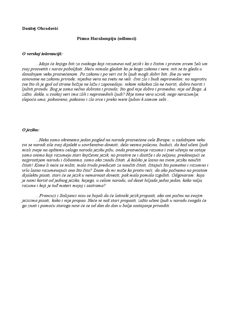 Dositej Odlomci | PDF