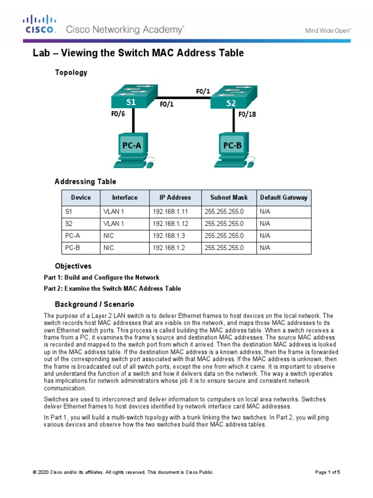 5.2.1.7 Lab - Viewing The Switch MAC Address Table | PDF | Network ...