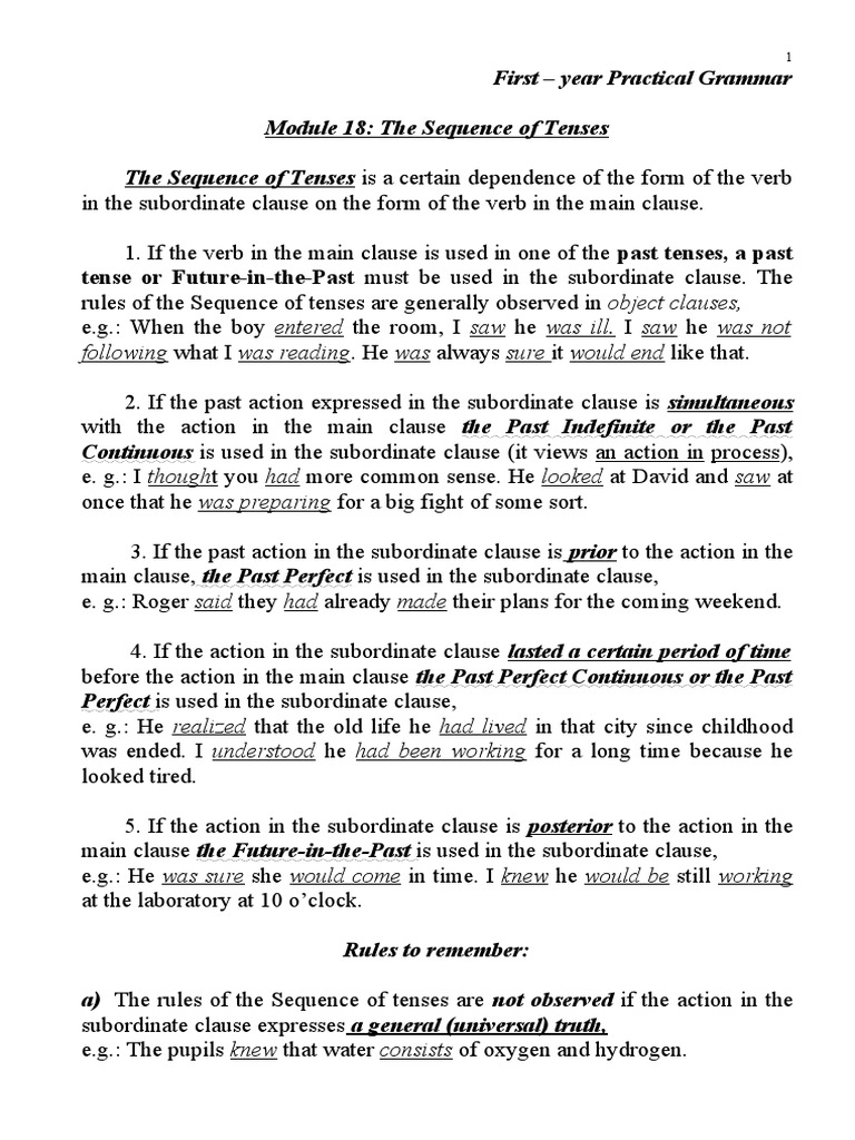 Module 18 The Sequence of Tenses | PDF | Clause | Grammatical Tense