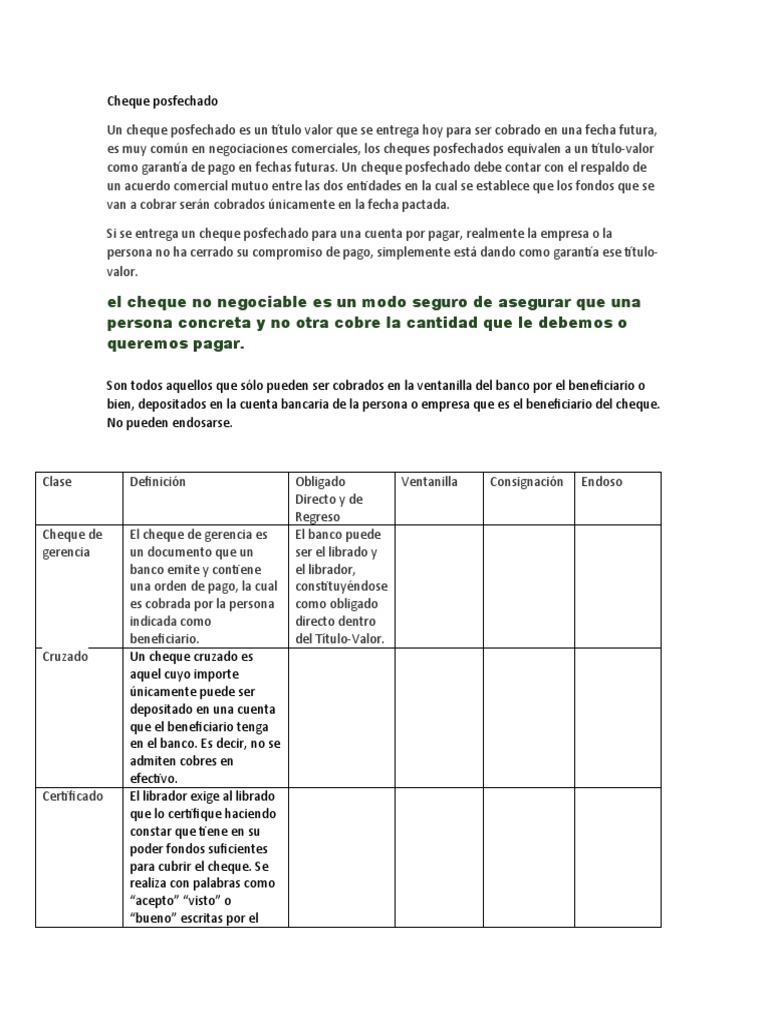 Cheque Posfechado | PDF | Cheque | Servicios (economía)