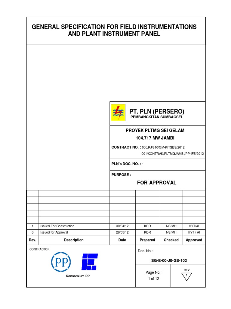 Specification For Field Instrument and Instrument Panel Rev 1 PDF | PDF ...