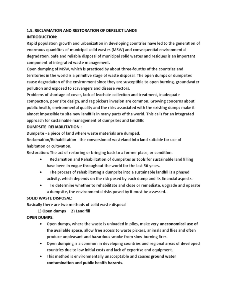 Reclamation and Restoration of Derelict Lands | PDF | Landfill ...