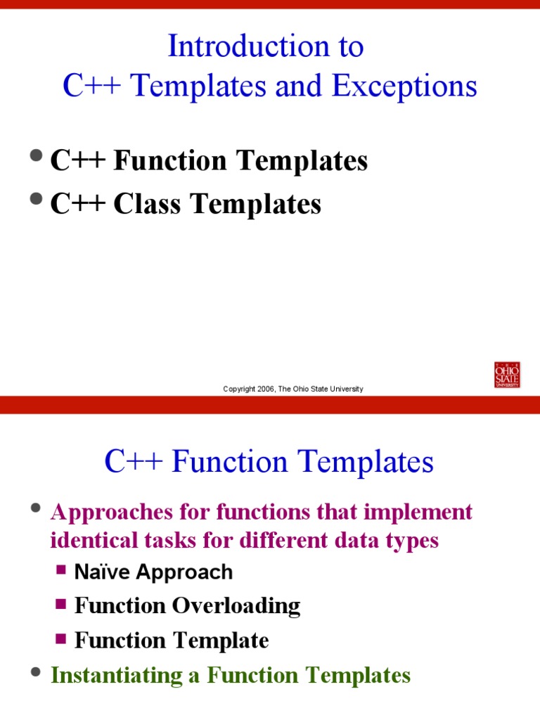 Introduction To C++ Templates and Exceptions | PDF | Parameter ...