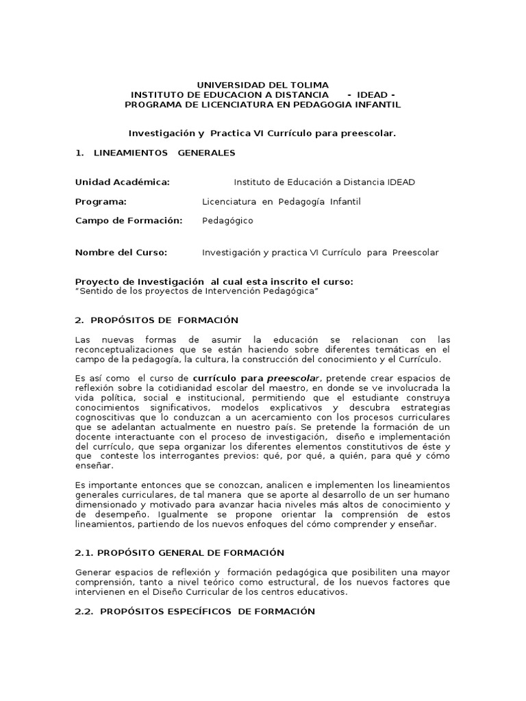 Practica Vi Curriculo Preescolar A 2020 | PDF | Plan de estudios ...